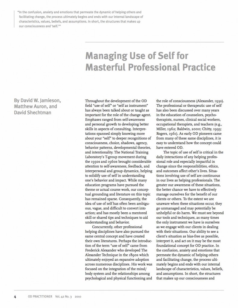 Managing Use of Self for Masterful Professional Practice - Inflexion