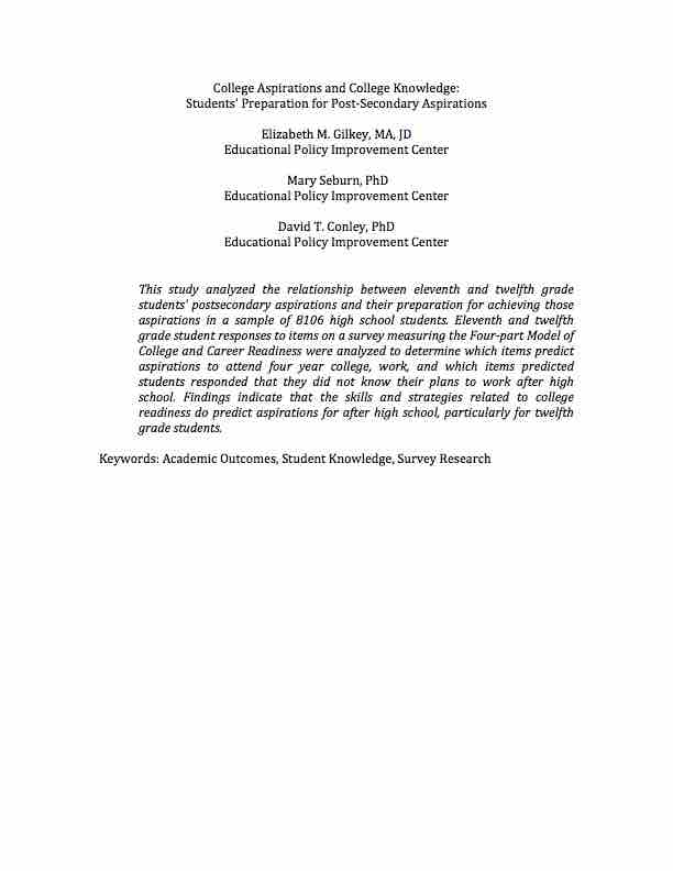 Students' Preparation for Post-Secondary Aspirations