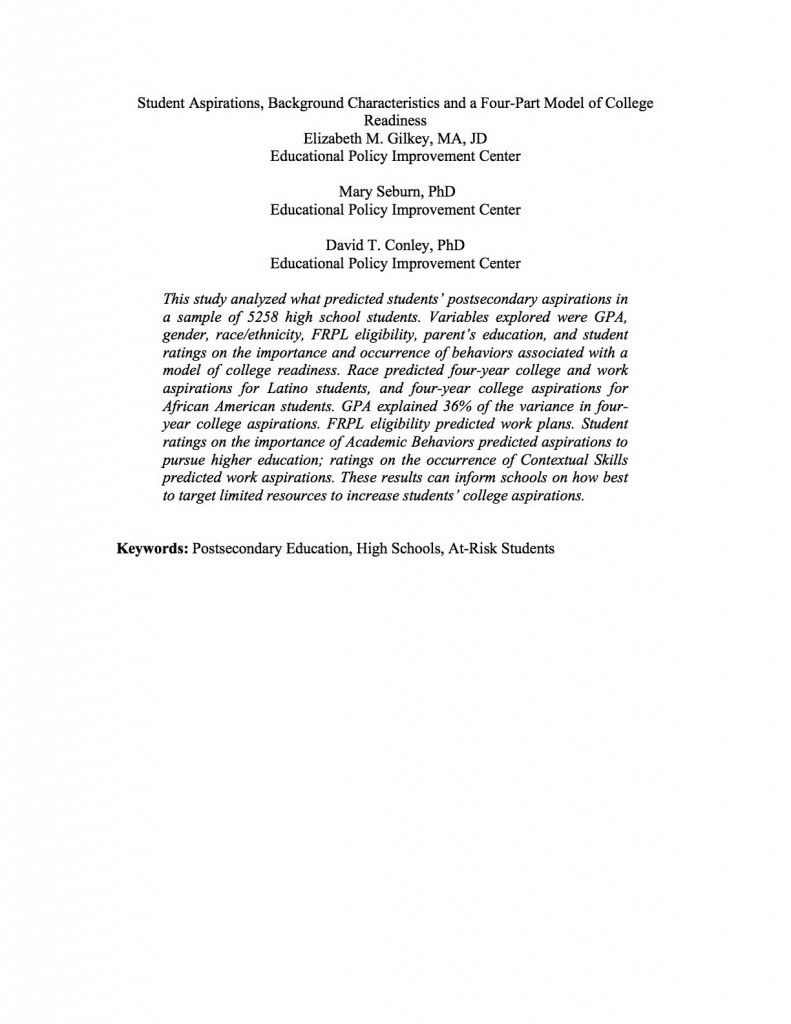 Student Aspirations and a Model of College Readiness | Inflexion